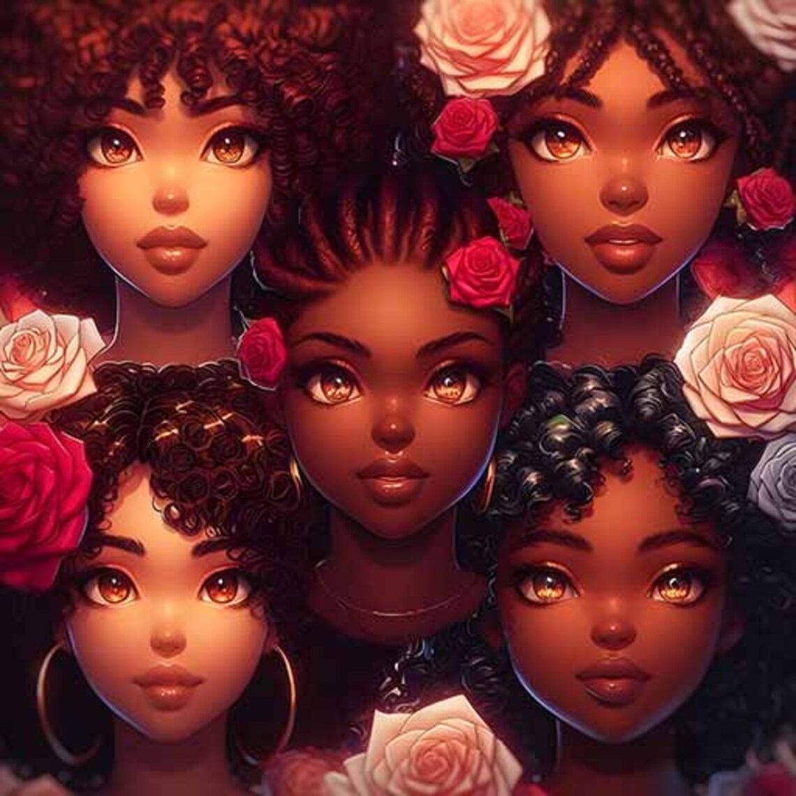 Afro Rose Clipart Curly Hai Rdesign Hirespng African - Etsy