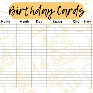Printable Birthday Card Tracker - Etsy