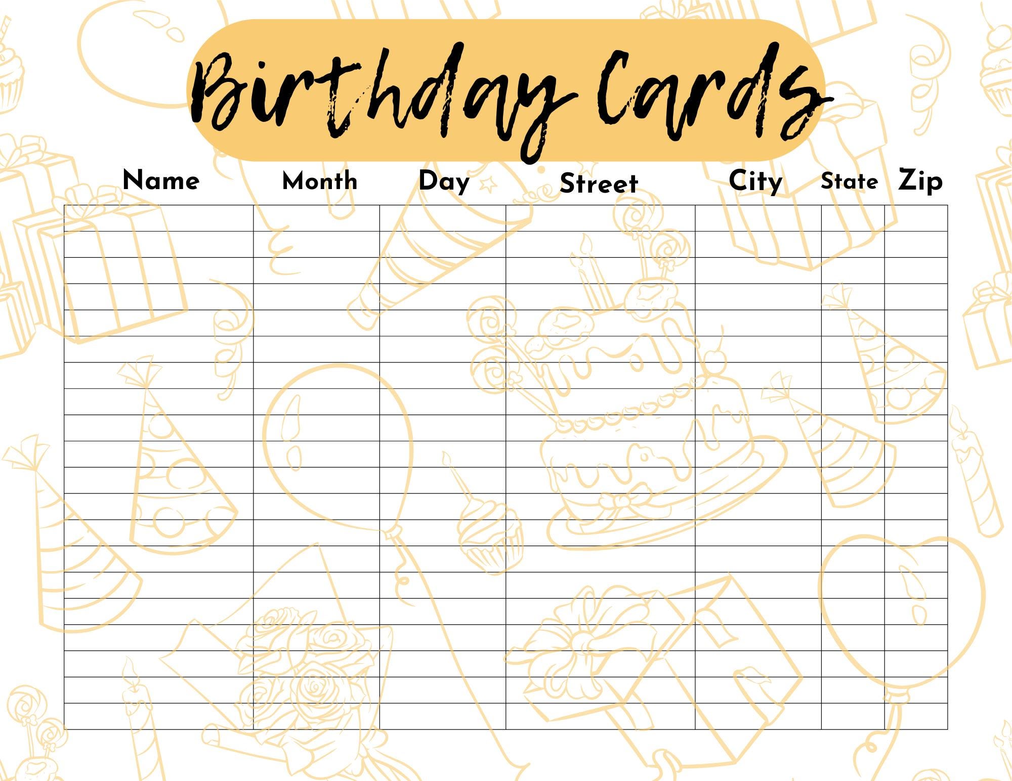 Printable Birthday Card Tracker - Etsy