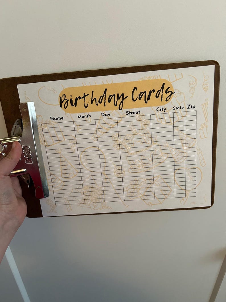 Printable Birthday Card Tracker - Etsy