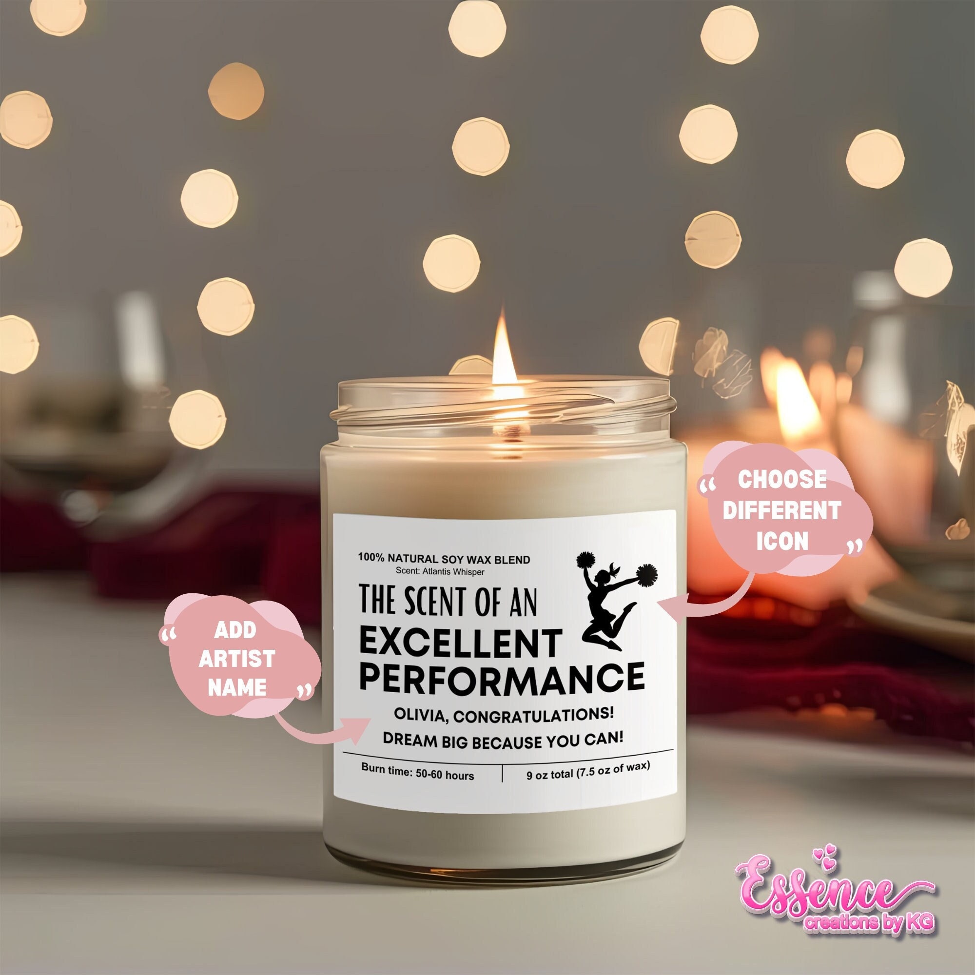 Personalized Cheerleader Candle Gift Custom Gymnast Candle Gift Dance ...