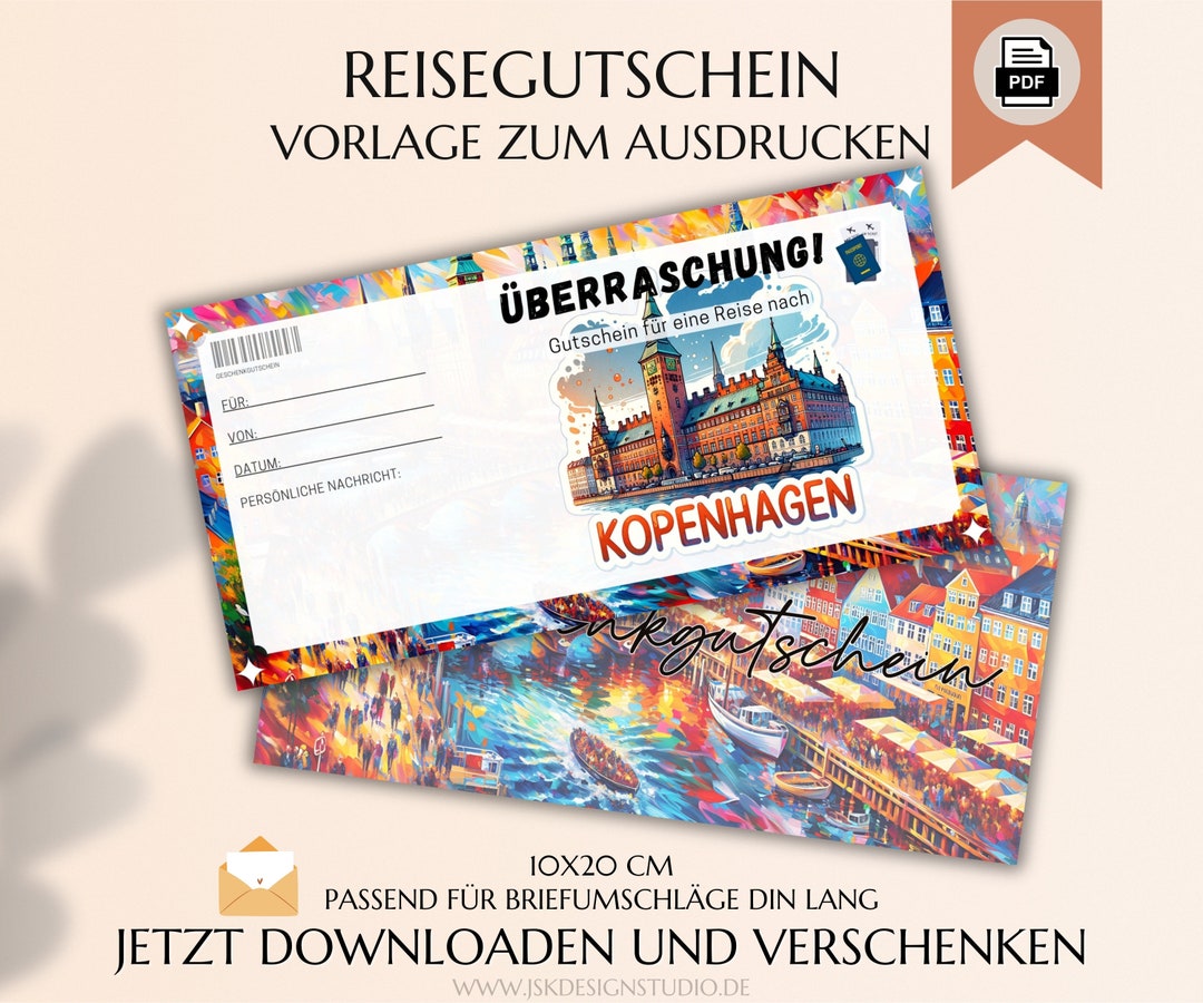 Voucher Copenhagen Travel Voucher Template to Print, Denmark ...