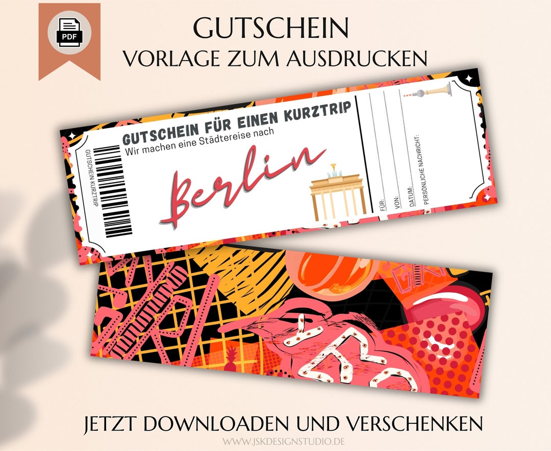 Berlin Travel Voucher Template to Print Voucher Gift Idea City Trip PDF ...