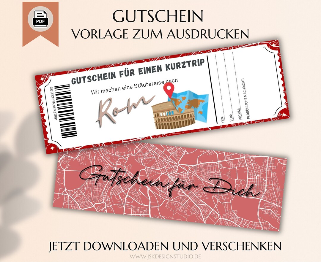 Travel Voucher Rome Voucher Template to Print PDF Download Gift ...