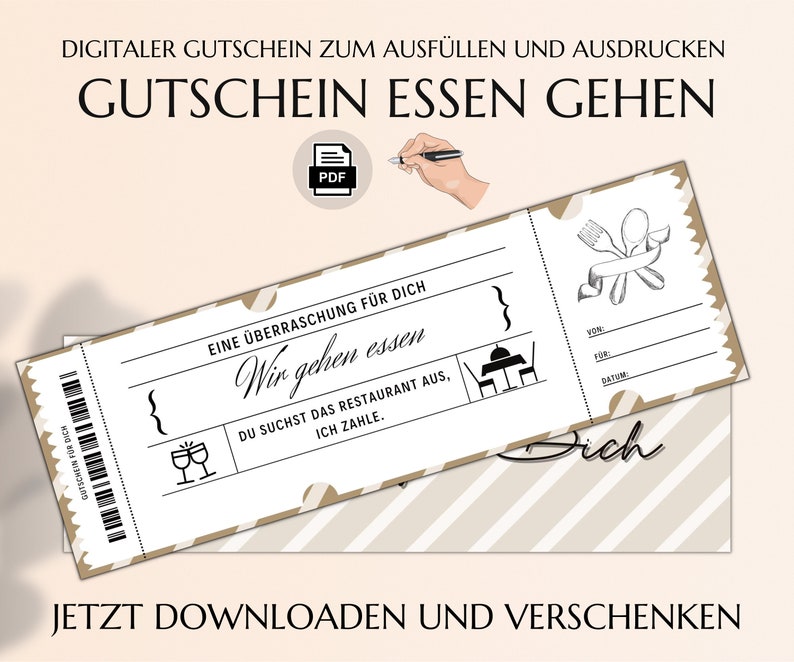 Gutschein Essen gehen Gutscheinvorlage zum Ausdrucken Restaurant ...