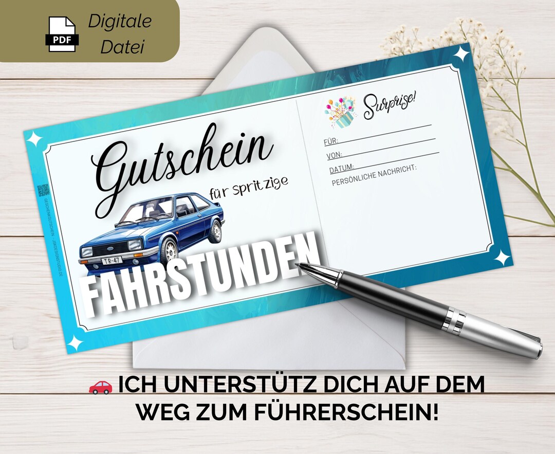 Voucher for Driving Lessons to Print Out. PDF Template as a Gift for ...