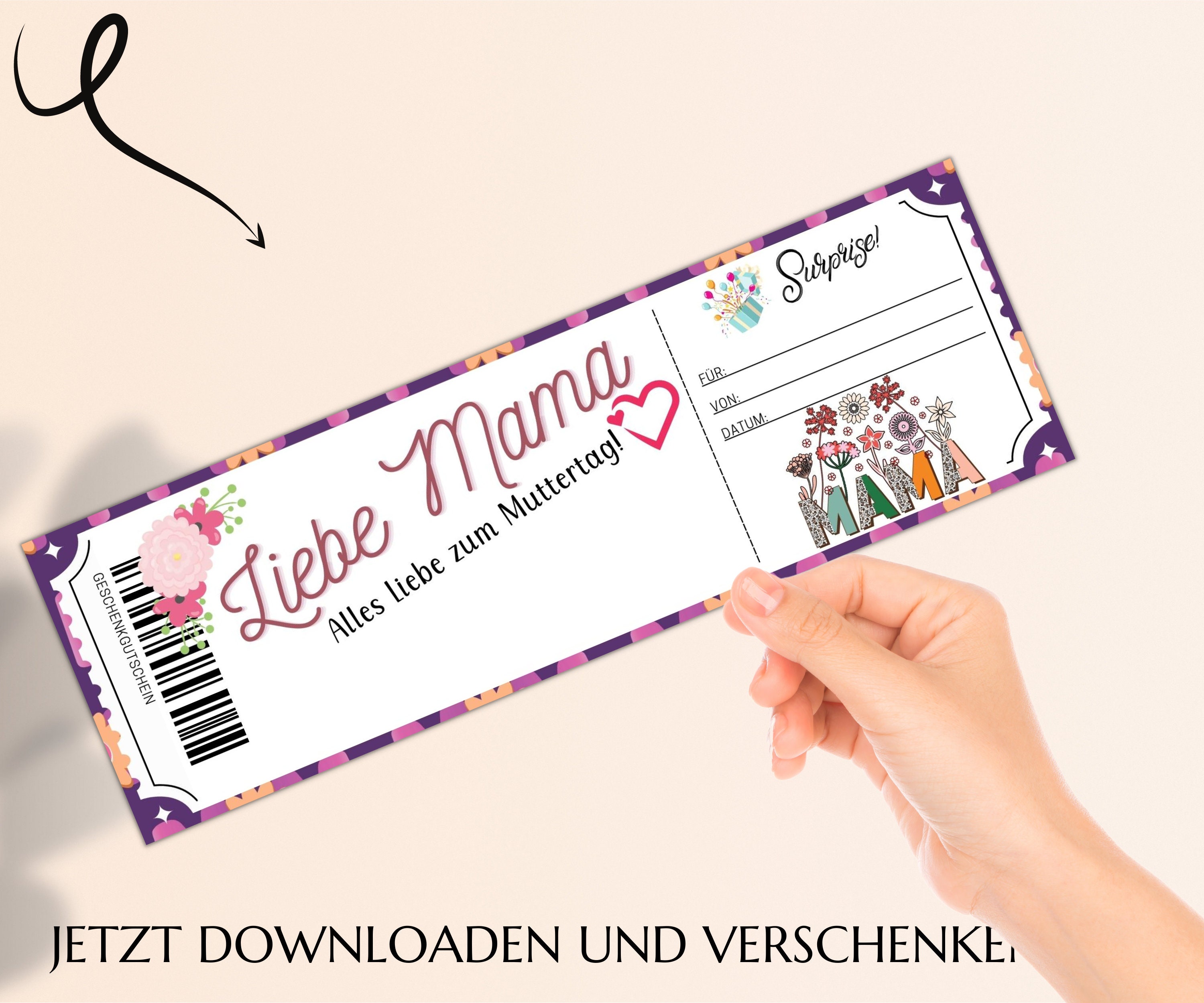 Muttertagsgeschenk Gutschein Muttertagskarte Vorlage Zum Ausdrucken ...