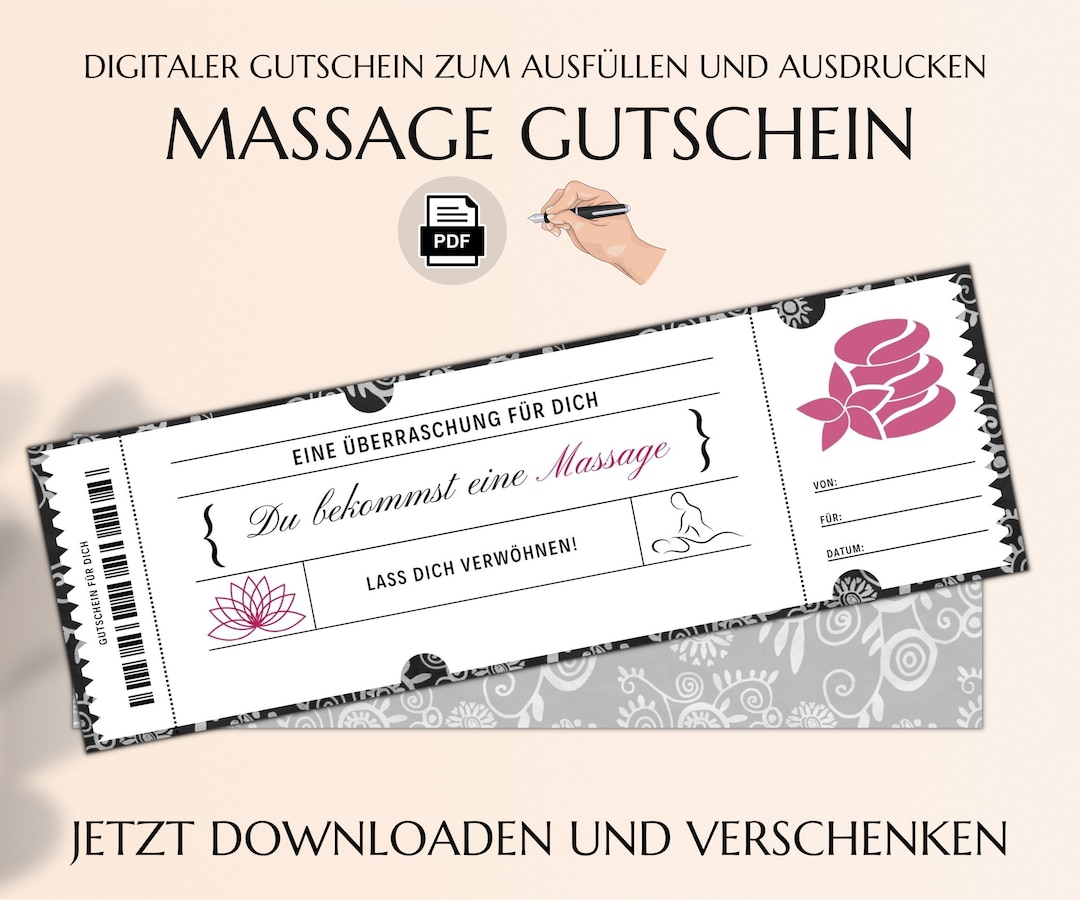 Wellness Massage Gutschein Vorlage Gutscheinkarte Zum Ausdrucken PDF Download Personalisierte ...