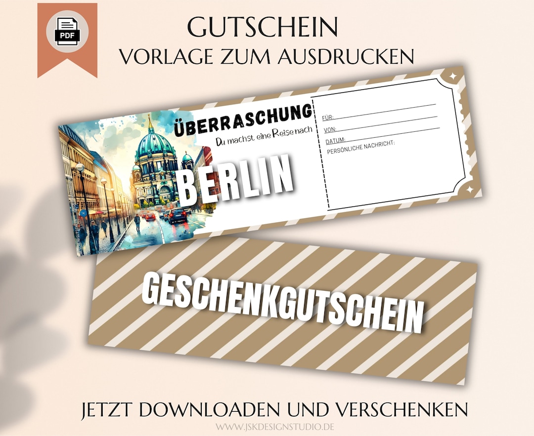 Travel Voucher Berlin Voucher Template to Print Gift Idea Gift Voucher ...