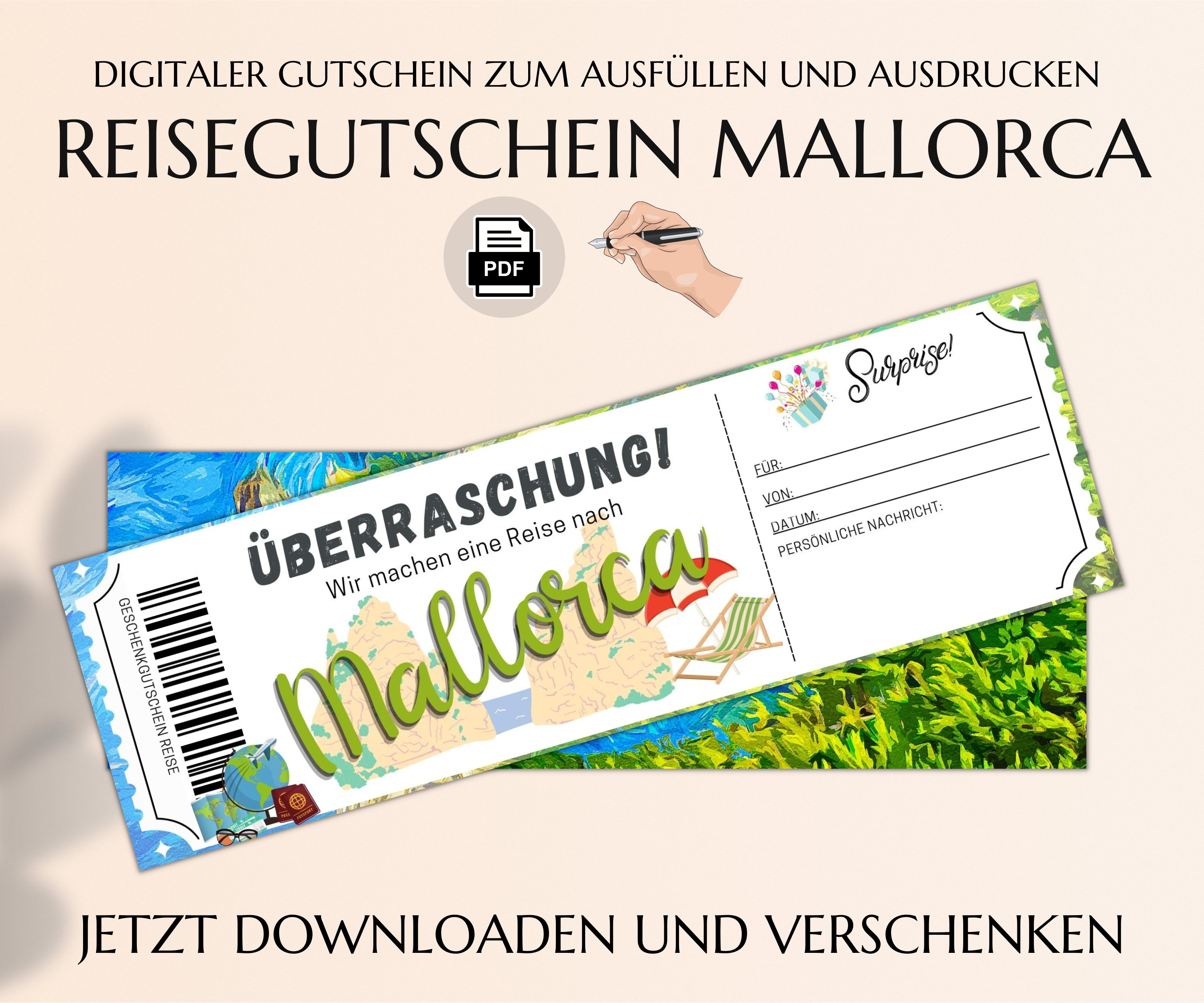 Mallorca Reisegutschein Vorlage Gutschein Zum Ausdrucken Gutscheinkarte ...