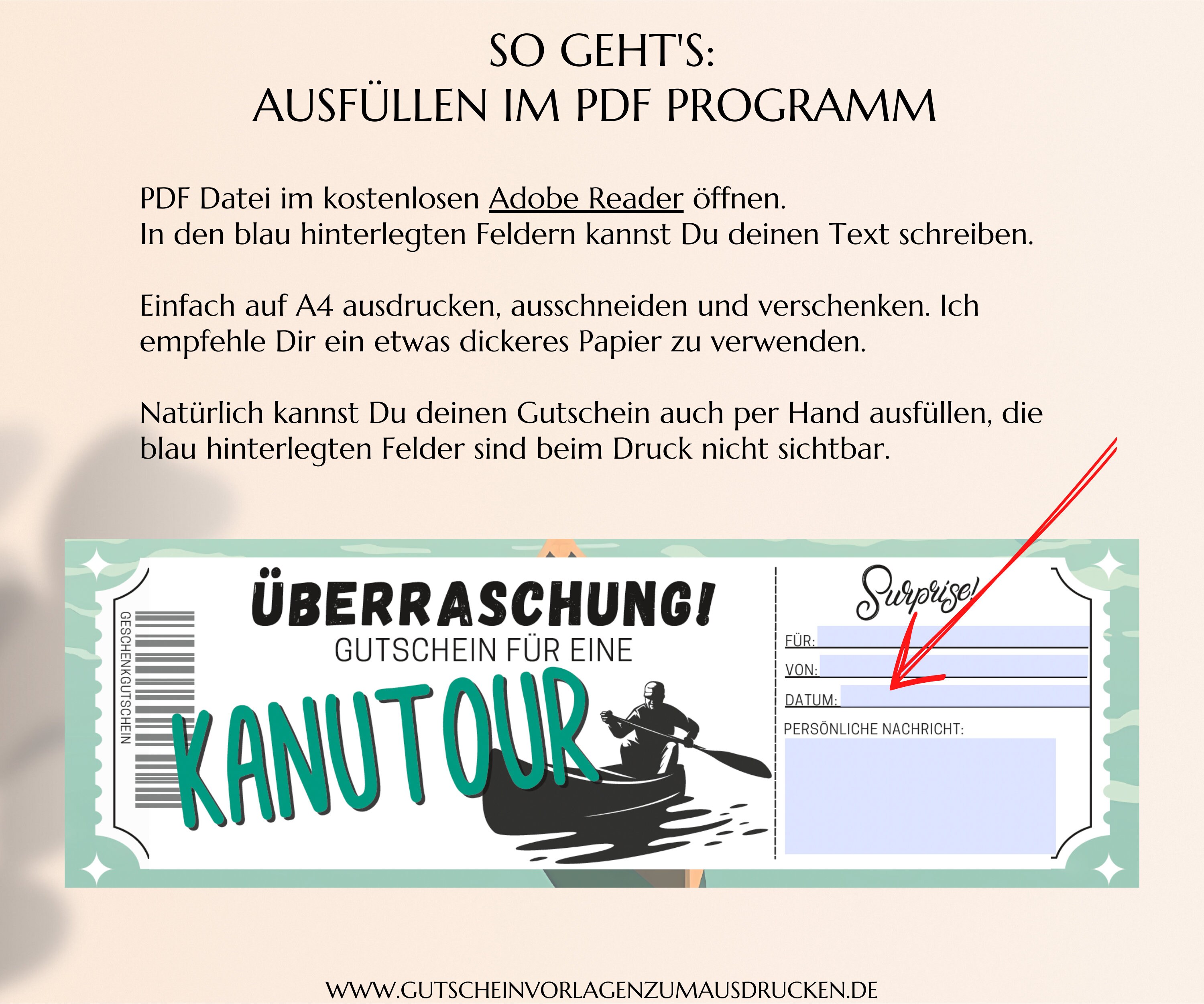 Kanutour Gutschein Vorlage Zum Ausdrucken Kanu Fahren Geschenkidee ...