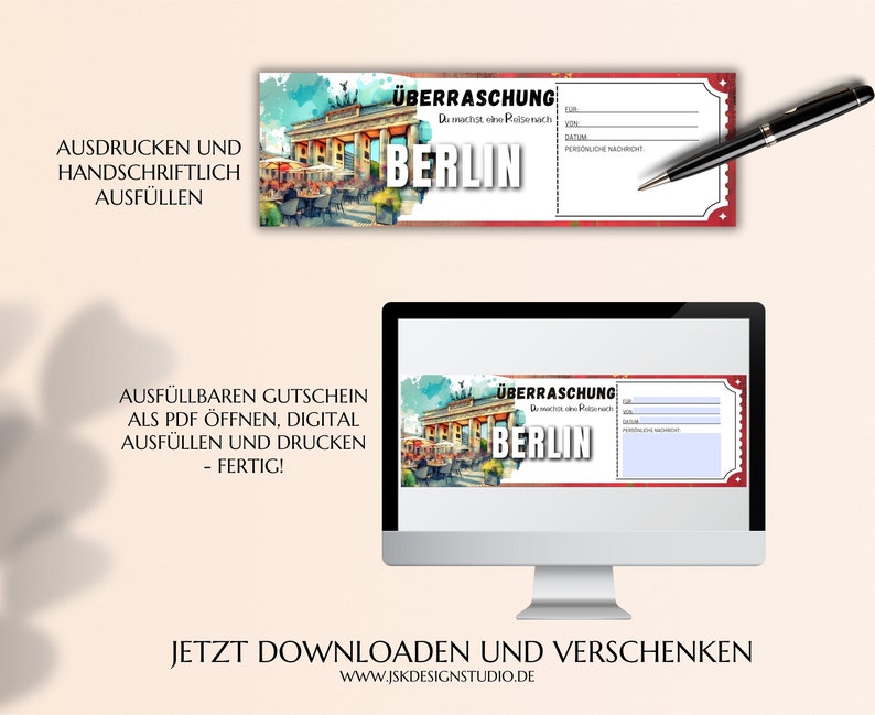 Berlin Travel Voucher Voucher Template to Print Gift Idea Gift Voucher ...