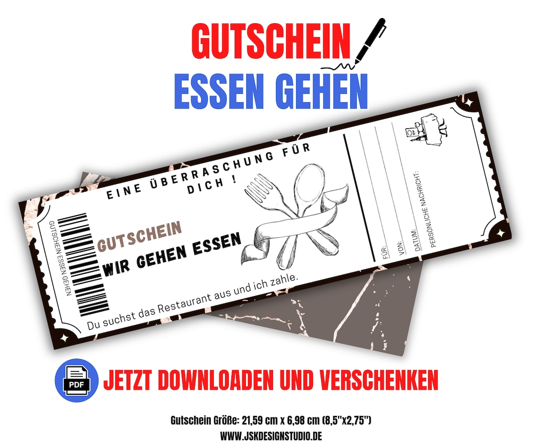 Gutschein Essen Gehen Zum Ausdrucken | Personalisierbare DIY ...