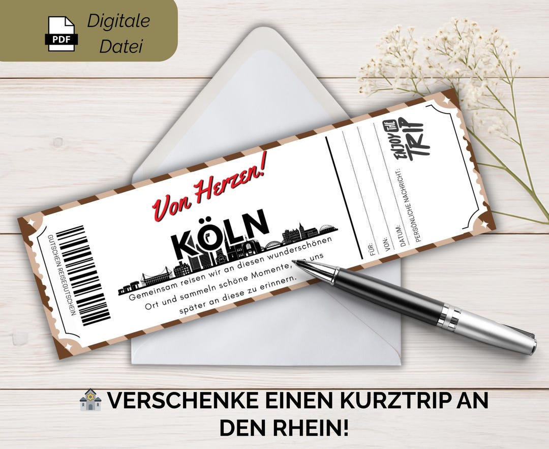 Cologne Travel Voucher PDF Template | City Trip Gift Idea to Print ...