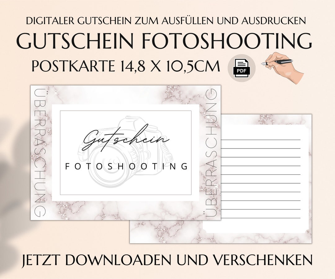 Fotoshooting Gutschein Vorlage Zum Ausdrucken Geschenkgutschein Fotograf Gutscheinkarte ...