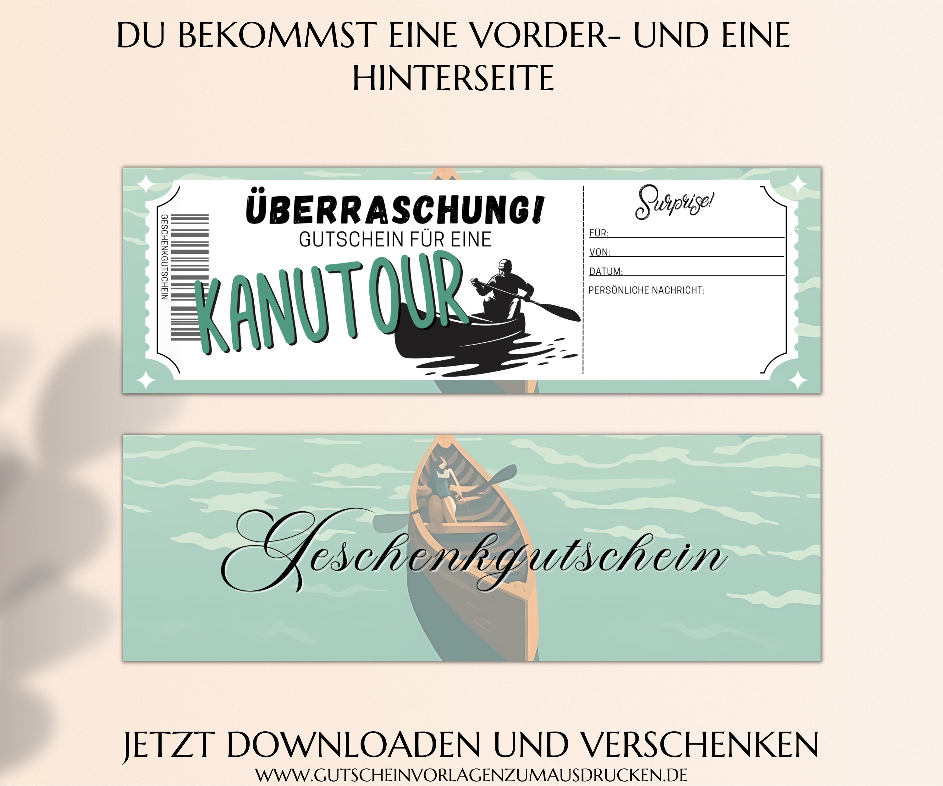 Kanutour Gutschein Vorlage Zum Ausdrucken Kanu Fahren Geschenkidee ...