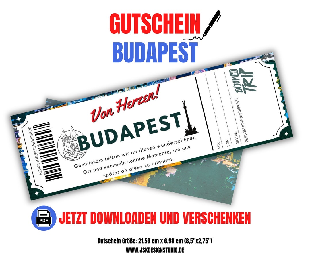 City Trip Budapest Travel Voucher to Print PDF Download Birthday Gift Personalized Time Instead ...