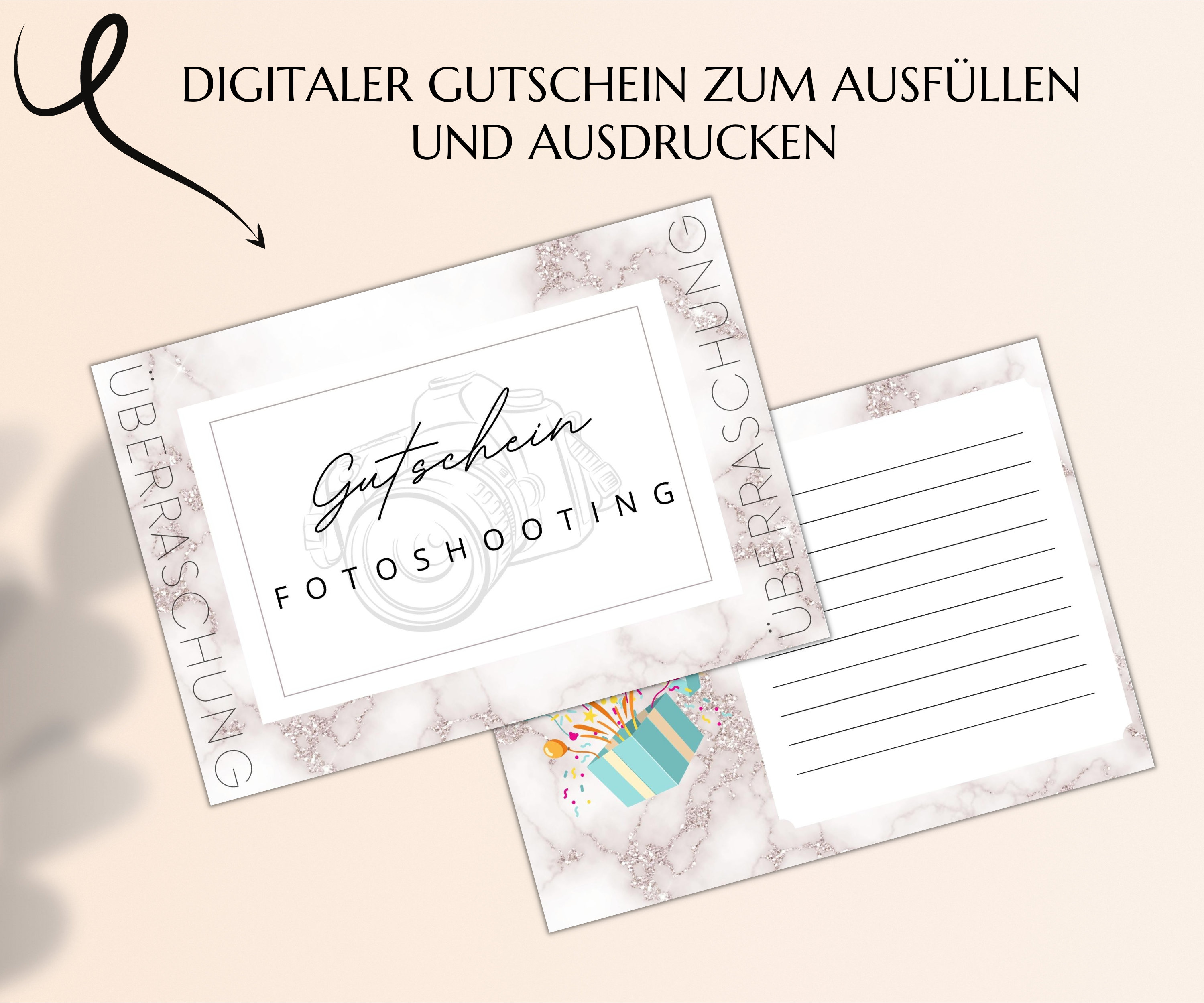 Fotoshooting Gutschein Vorlage Zum Ausdrucken Geschenkgutschein Fotograf Gutscheinkarte ...