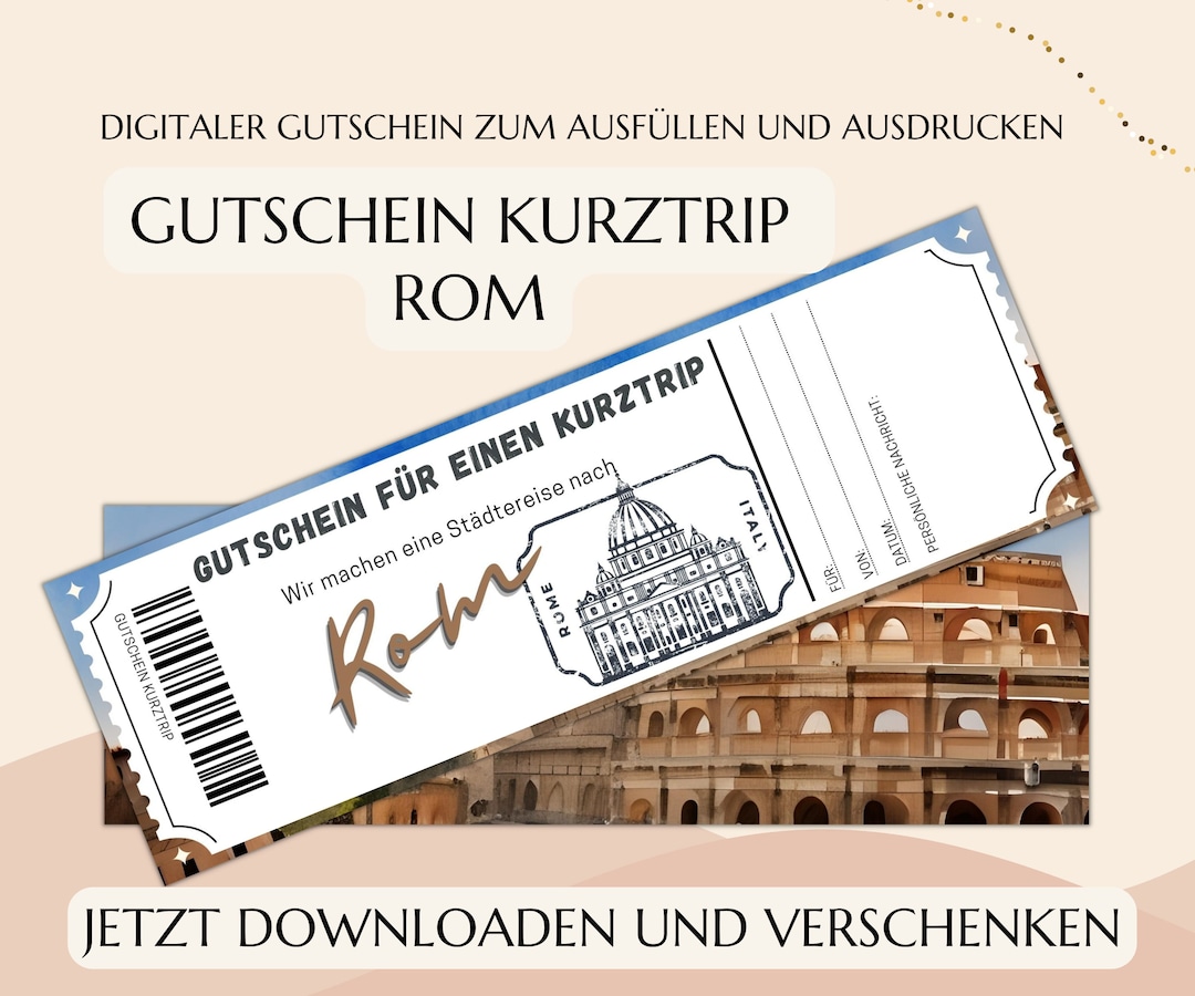 Reisegutschein Rom Vorlage Zum Ausdrucken PDF Download - Etsy