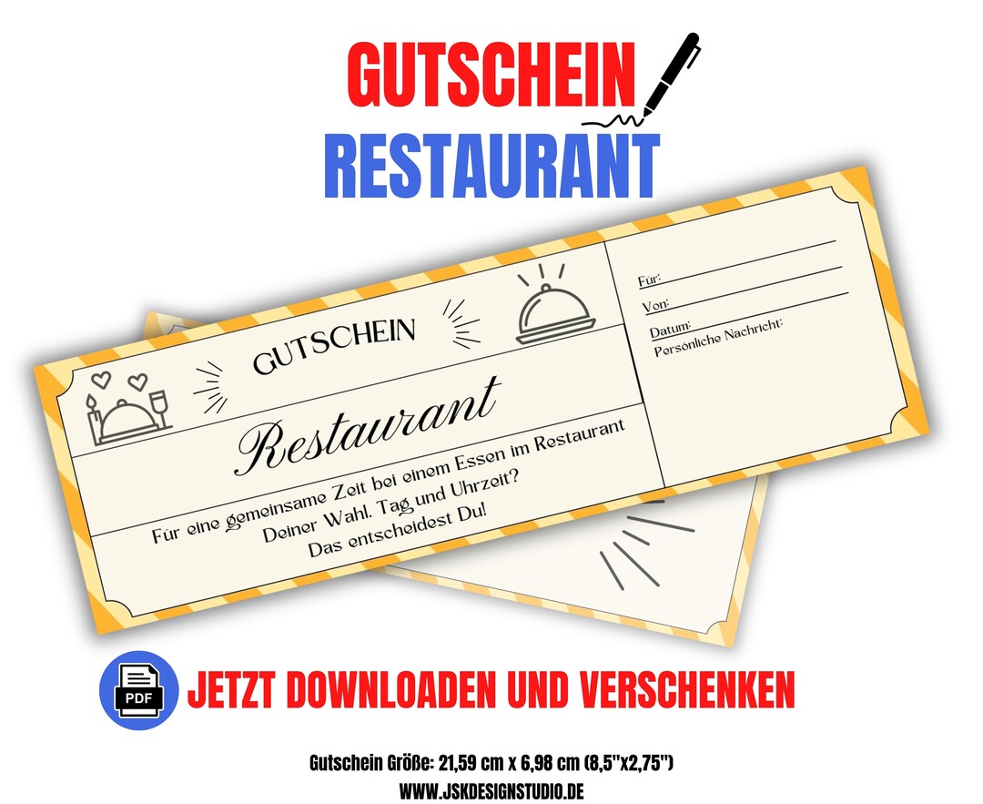 Personalized Restaurant Voucher to Print Eating Out Voucher Card PDF ...