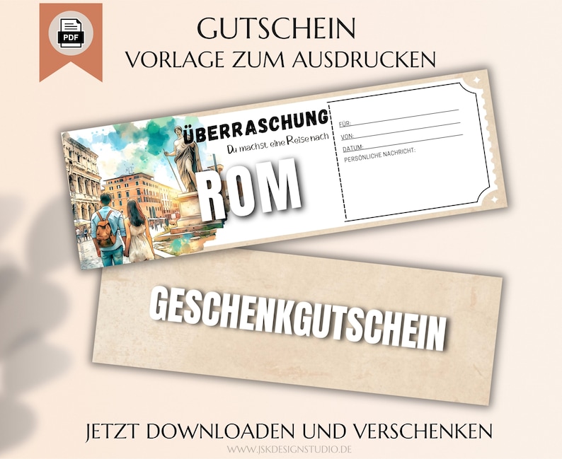Travel Voucher Rome Voucher Template to Print PDF Download Gift Idea ...