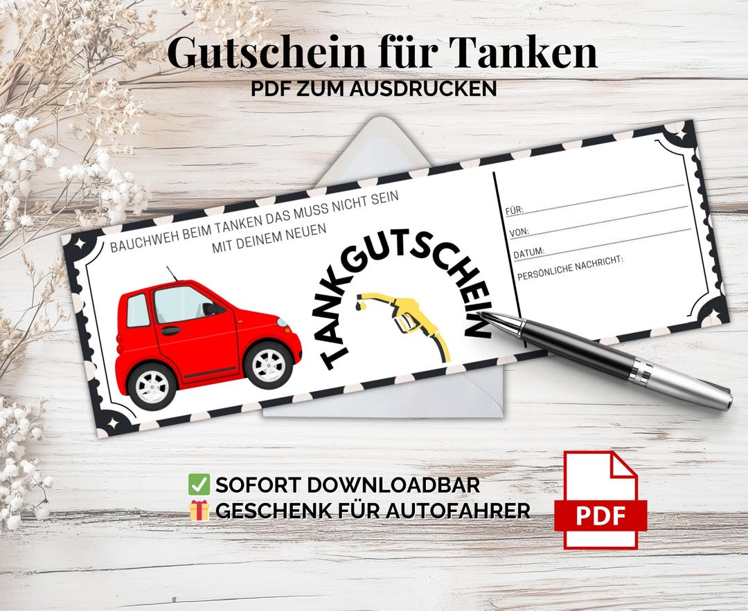Fuel Voucher PDF Template for Printing Voucher Car Gift for Men Women ...