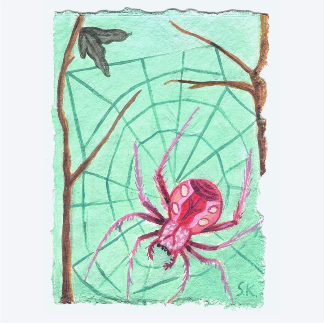 ORIGINAL ARTWORK , Pink Little Spider Acrylic Paintings , Witchy Wall ...