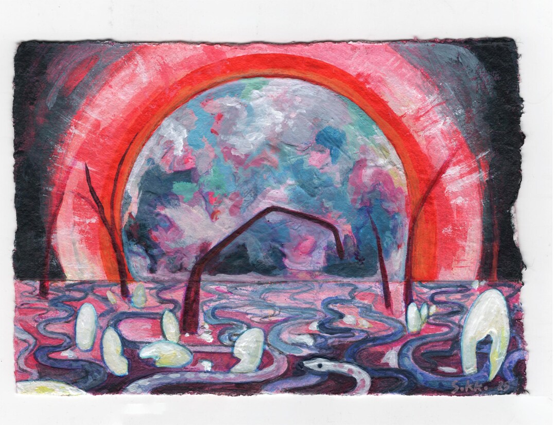 Original Snake Art: Mixed Media Fantasy Landscape Painting - Etsy