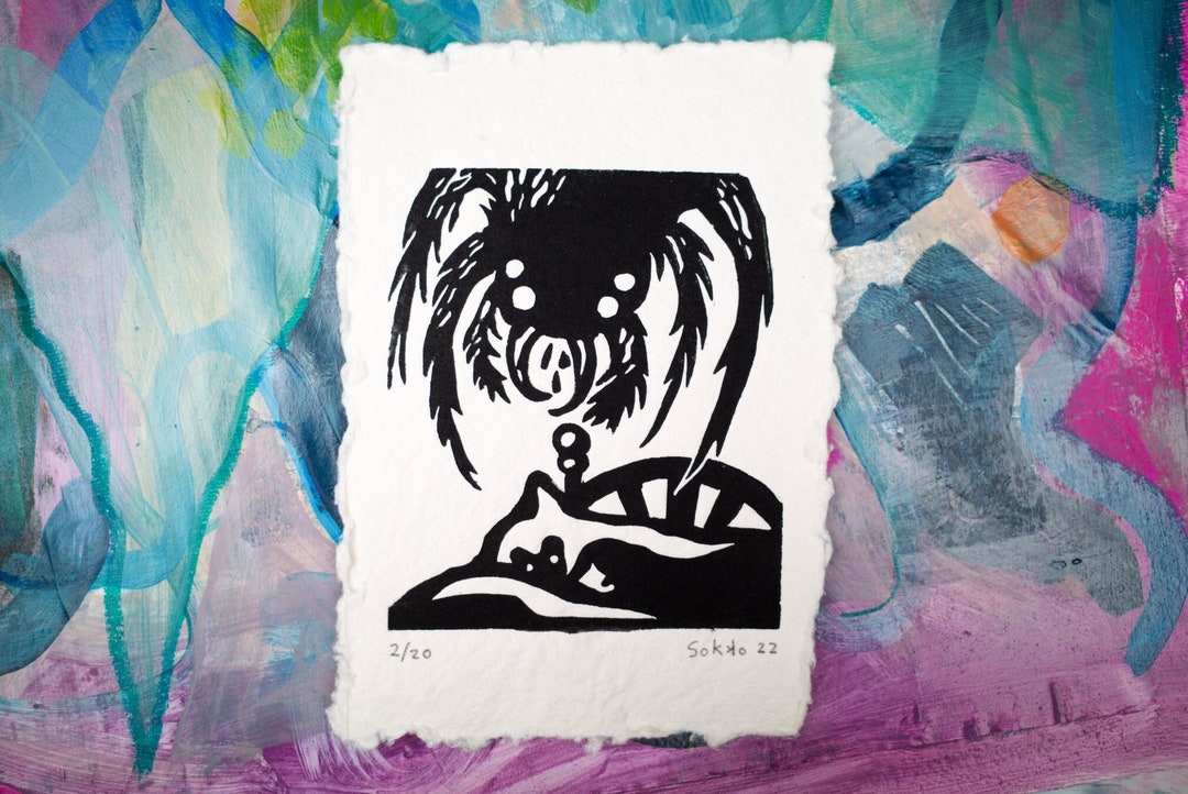 SPIDER Mini Linocut Print 6x4, Tamaño A6 Arte Original Hecho a Mano. - Etsy