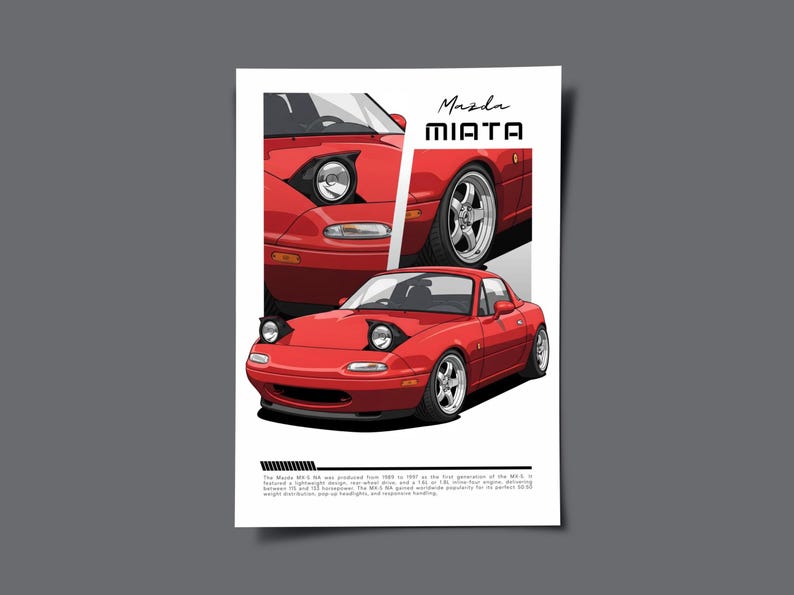 Mazda MX-5 NA (miata) - Minimalist Car Art Poster - Automotive Digital ...