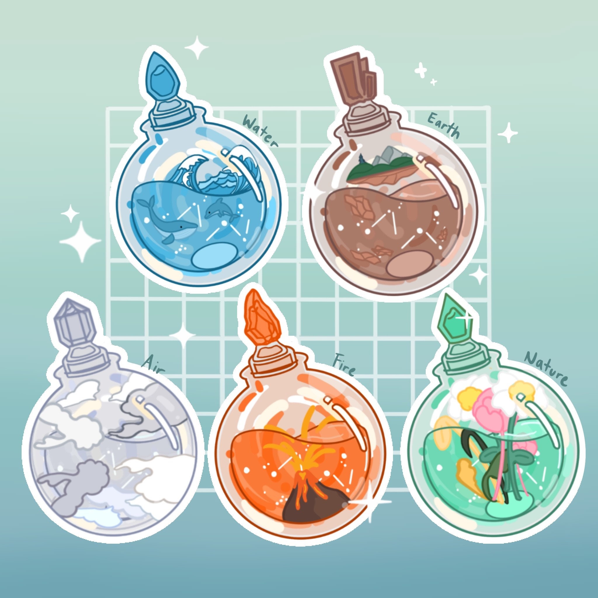 Elemental POTIONS Sticker Sheet Water Air Fire Earth | Etsy