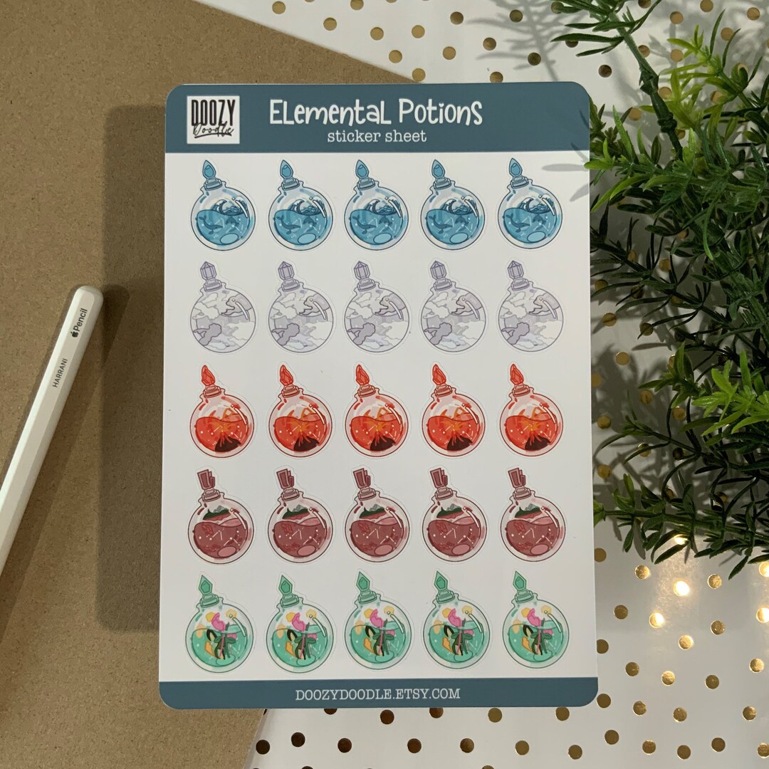 Elemental POTIONS Sticker Sheet | Water, Air, Fire, Earth, Growth ...