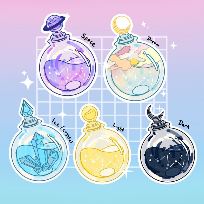 Elemental Potion Sticker | Magic Potion Bottle | Glossy Stickers | 6 ...