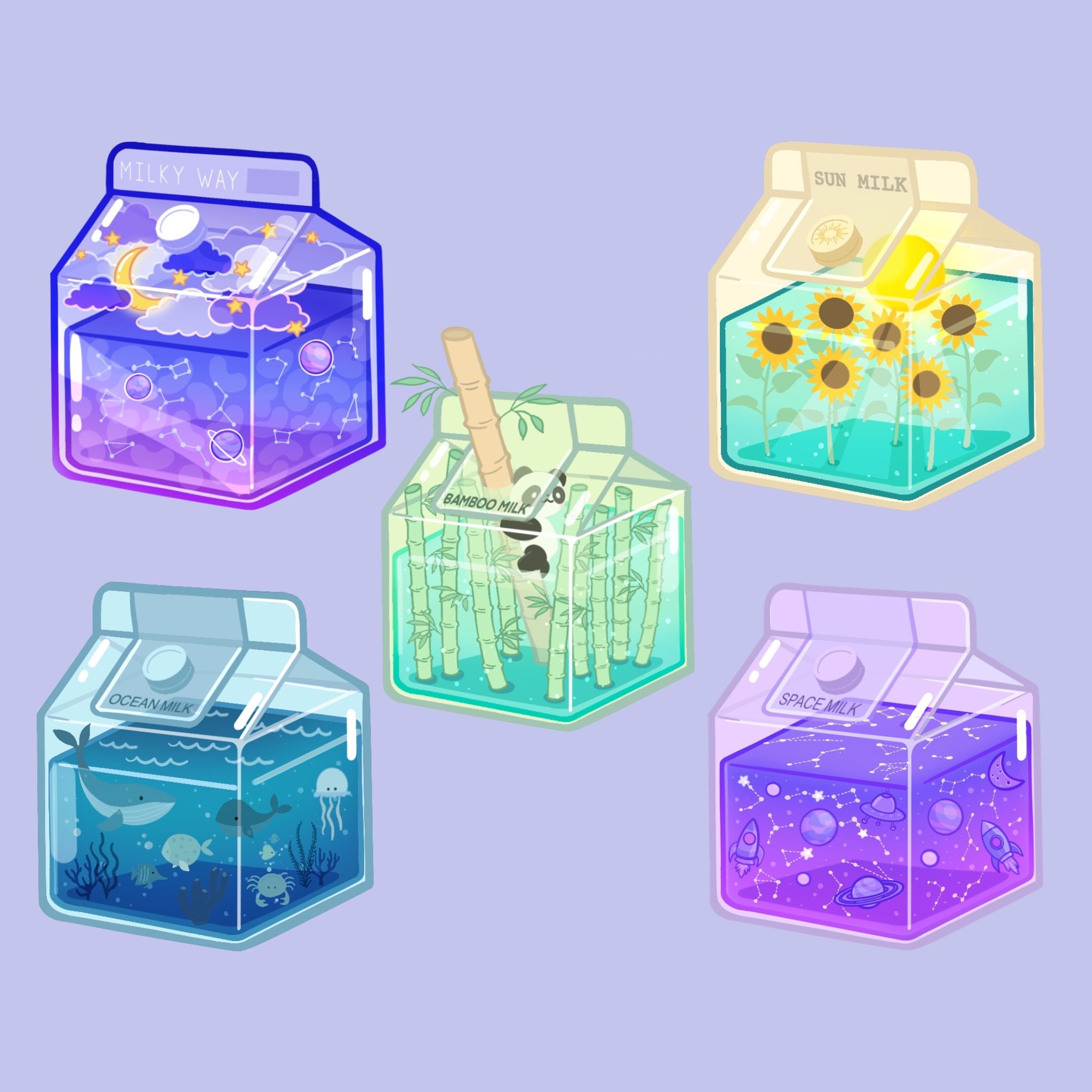 Milk Cartons Sticker Set 5 Pcs Space Milk Bamboo Milk - Etsy