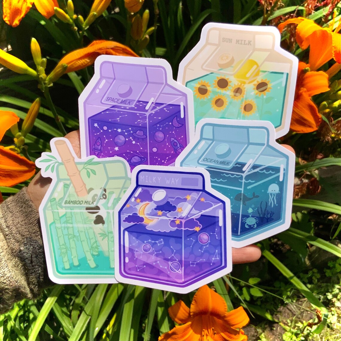 Milk Cartons Sticker Set 5 Pcs Space Milk Bamboo Milk | Etsy