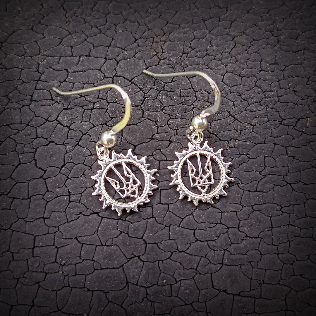 Trident in the Sun Small Silver Earrings,ukraine Silver Tryzub in the ...