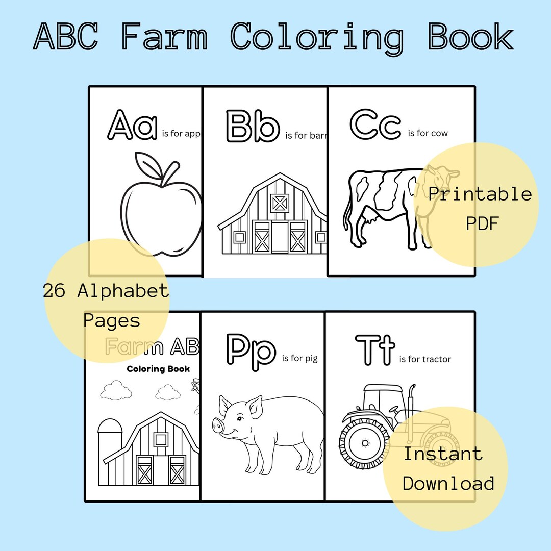 Farm ABC Coloring Book for Toddlers | Printable Learning Activity (PDF ...
