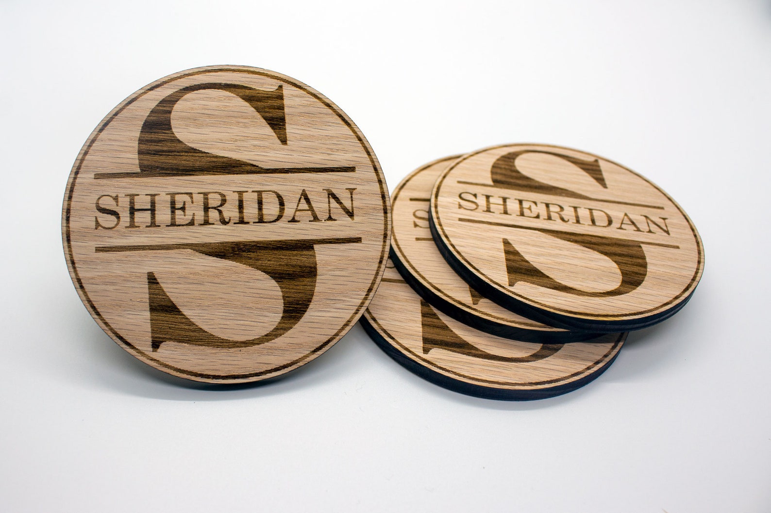 Personalized Laser Engraved Monogram Coasters | Wood Coasters | Coaster ...
