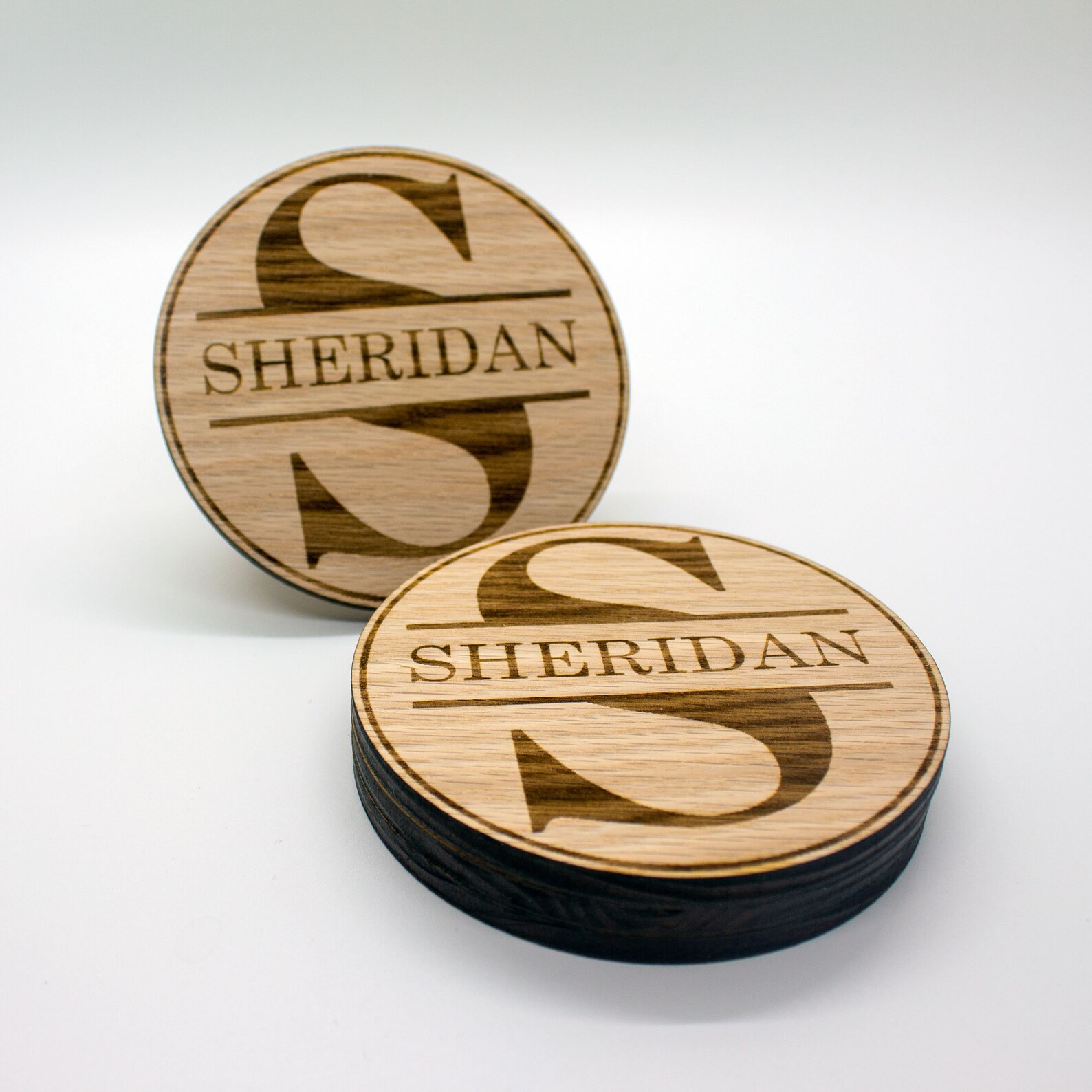 Personalized Laser Engraved Monogram Coasters | Wood Coasters | Coaster ...