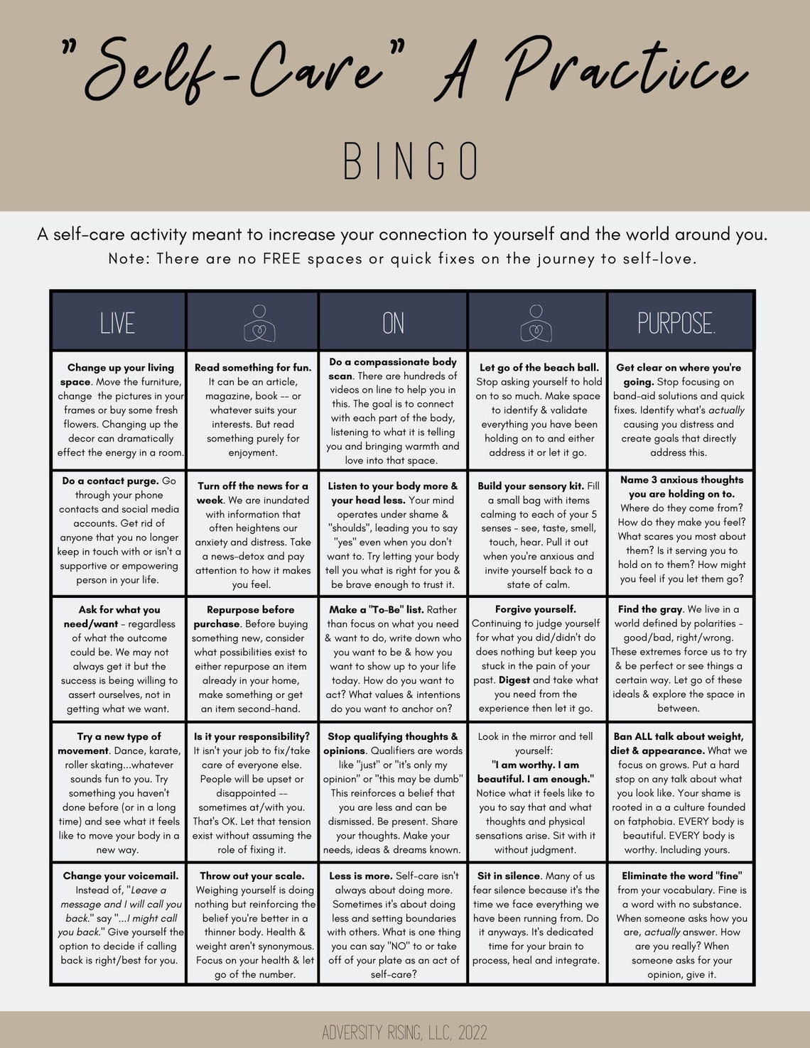 Self-care BINGO V3 DIGITAL Handout Designed to Help You Increase ...