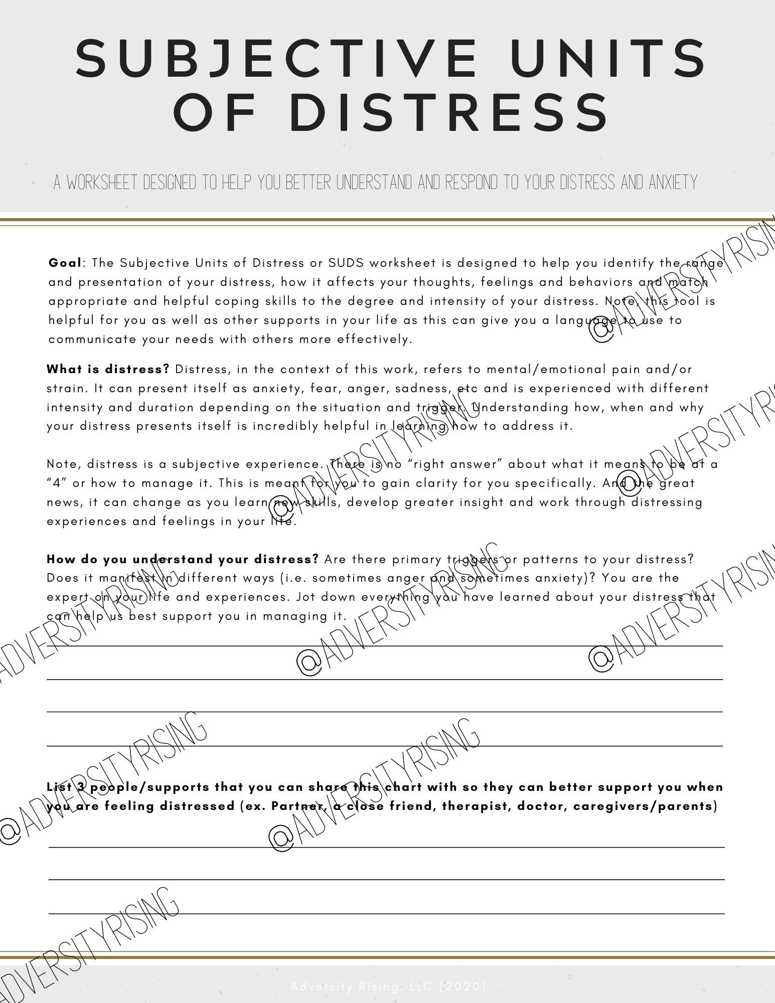 Subjective Units of Distress Handout - Etsy