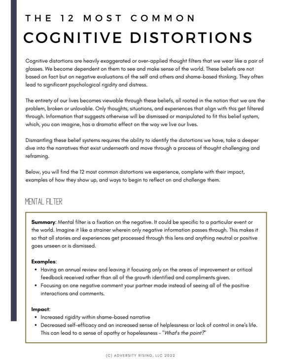 Cognitive Distortions DIGITAL Handout to Help Understand These | Etsy
