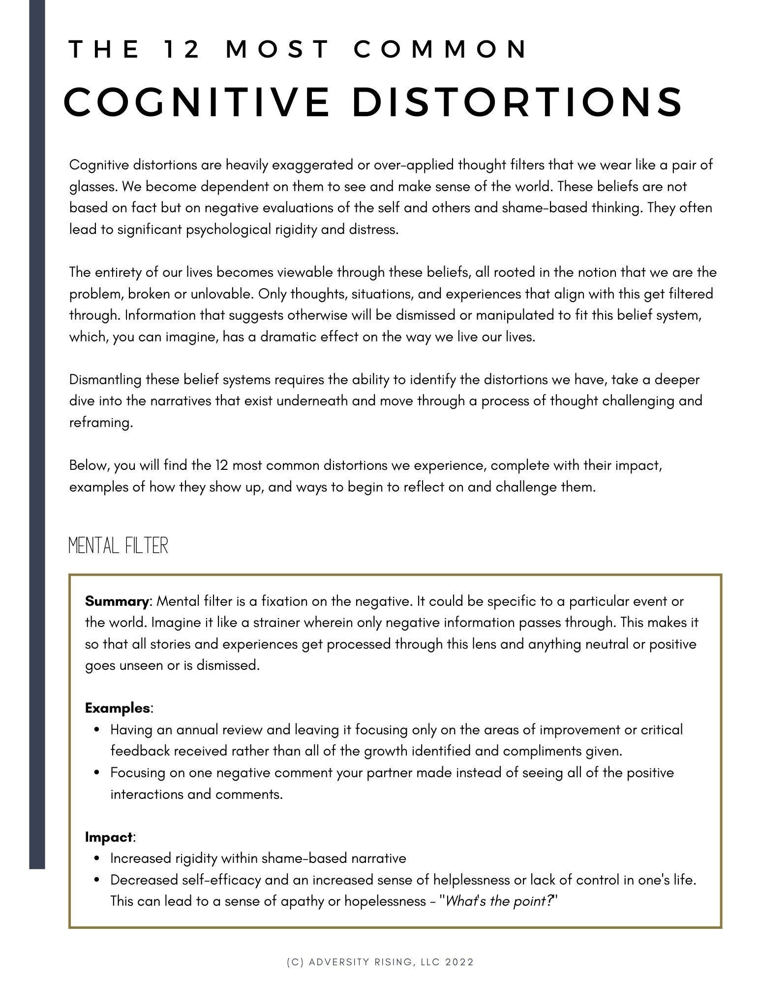 Cognitive Distortions DIGITAL Handout to Help Understand These Rigid ...