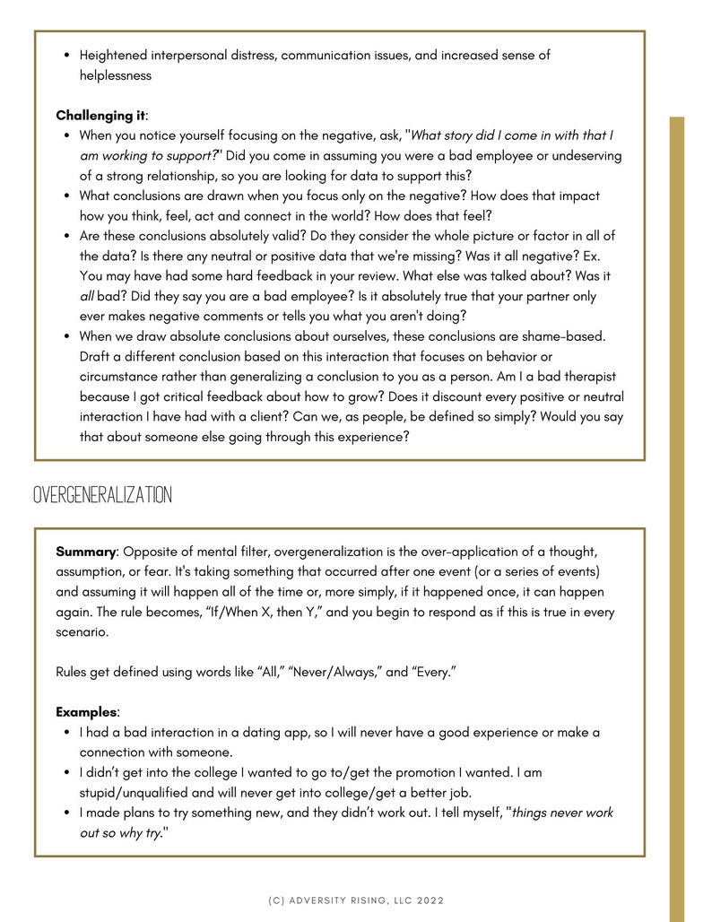 Cognitive Distortions DIGITAL Handout to Help Understand These Rigid ...