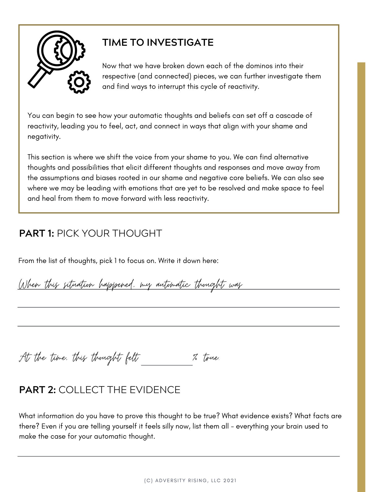 Thought Record DIGITAL Handout to Understand the Interconnectedness of ...