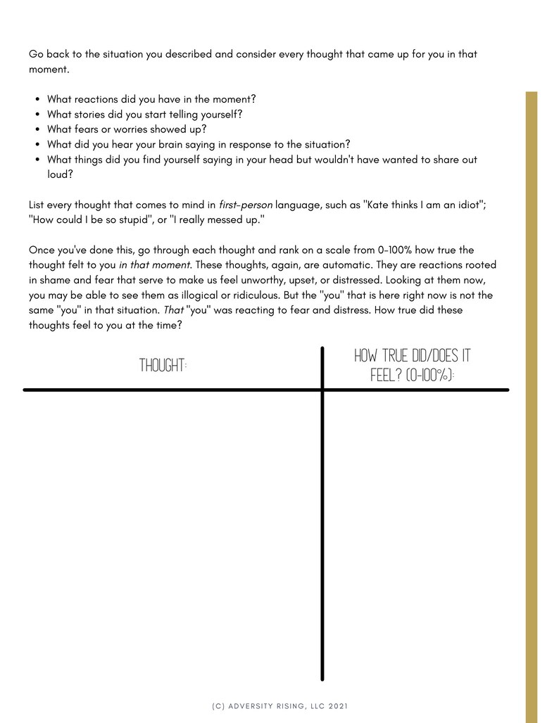 Thought Record DIGITAL Handout to Understand the Interconnectedness of ...