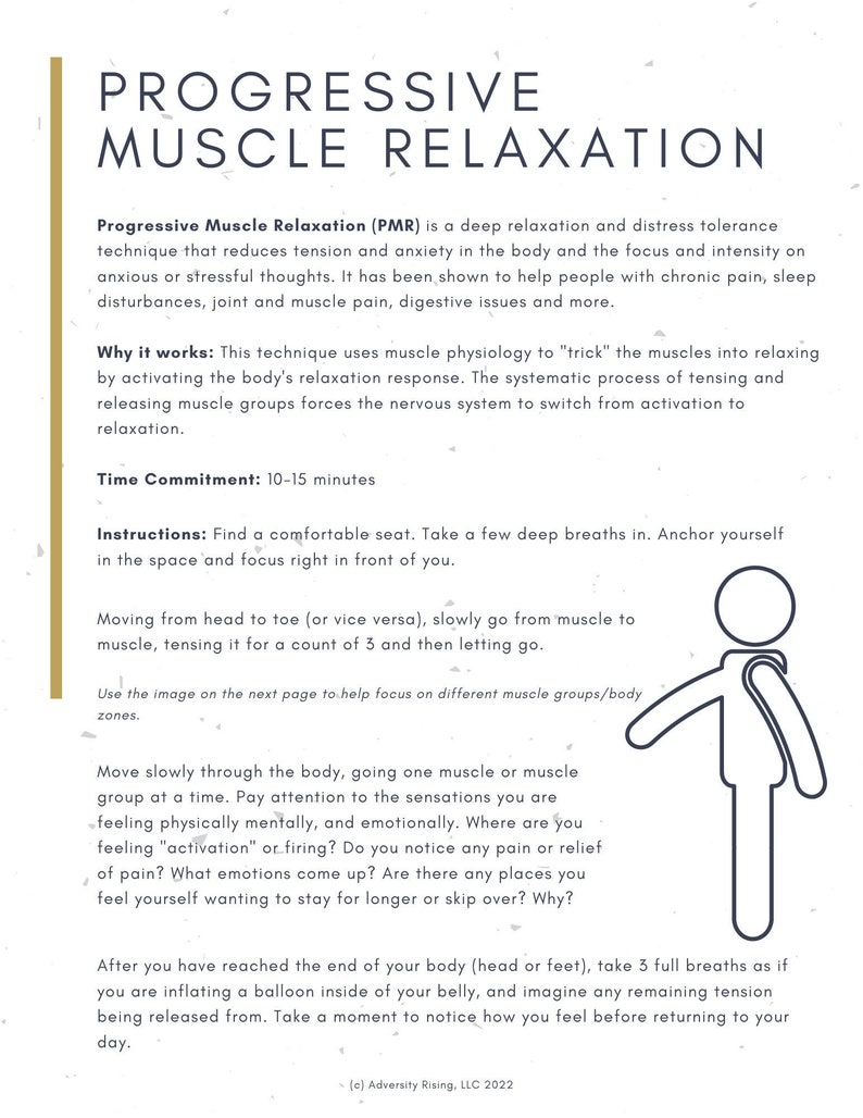 UPDATED Progressive Muscle Relaxation 3-page Digital Handout for STRESS ...
