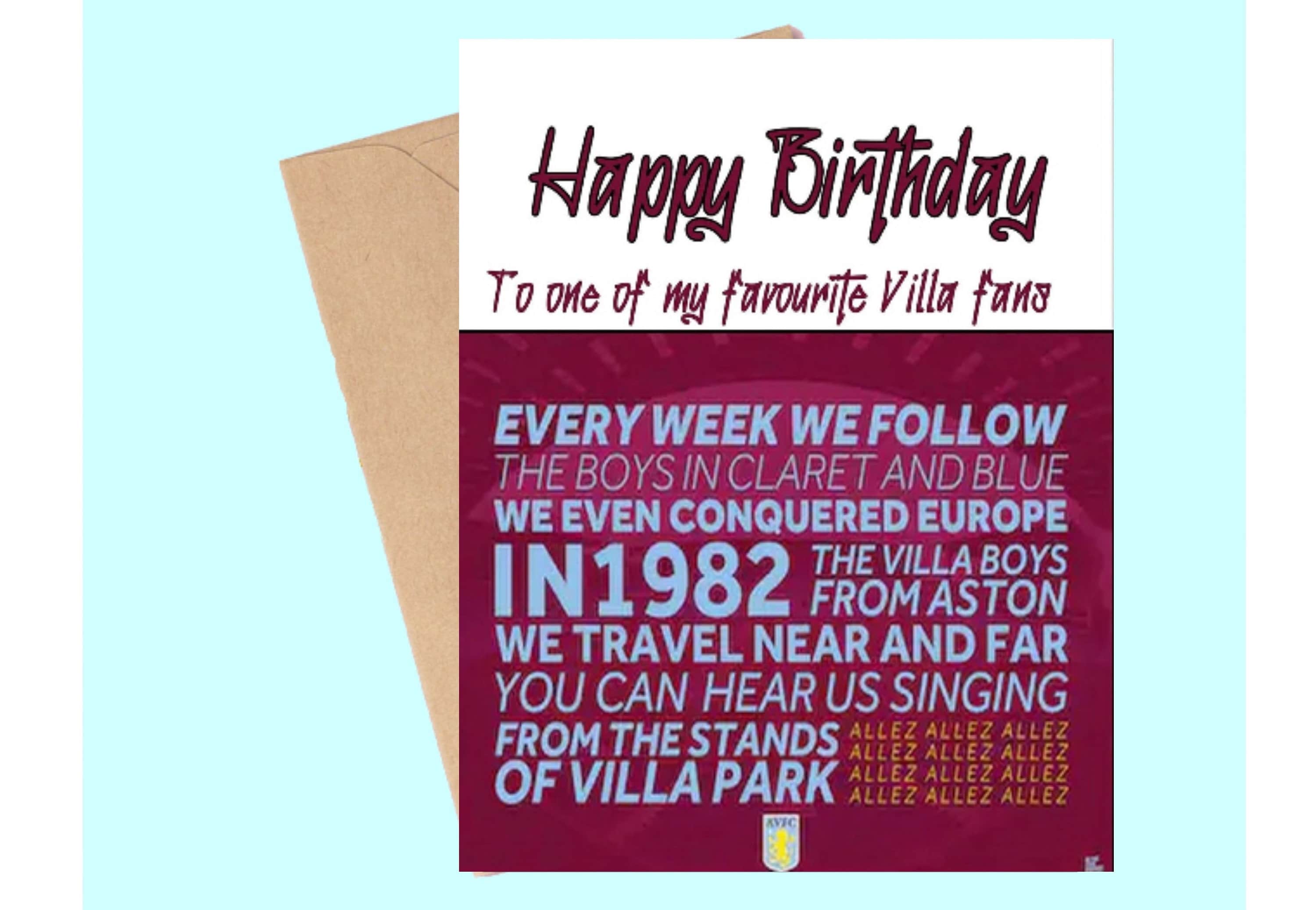 Aston Villa Villans AVFC Football Birthday Card for Son Birthday Card ...