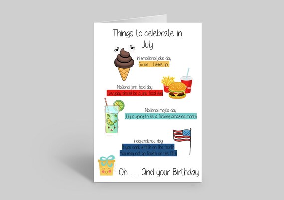 JULY Birthday Card Cute Card Mum July Birthday Greeting Card - Etsy