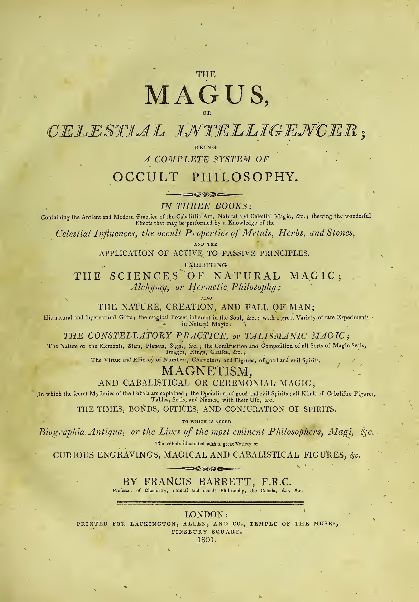 MAGUS CELESTIAL INTELLIGENCER: Francis Barrett (1801) - Grimoire ...